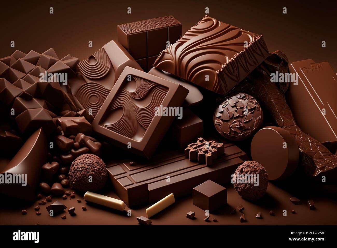 A lot of sweets, pralines, chocolate bars, beans, bonbons, candies ...