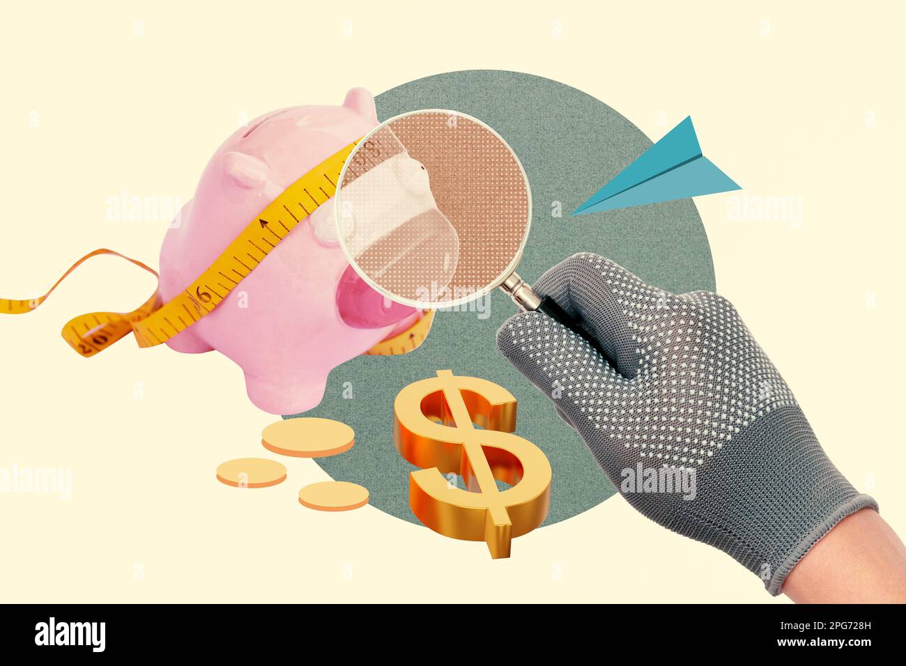 Financial and liquidity investigator's hand. Use a magnifying glass to ...