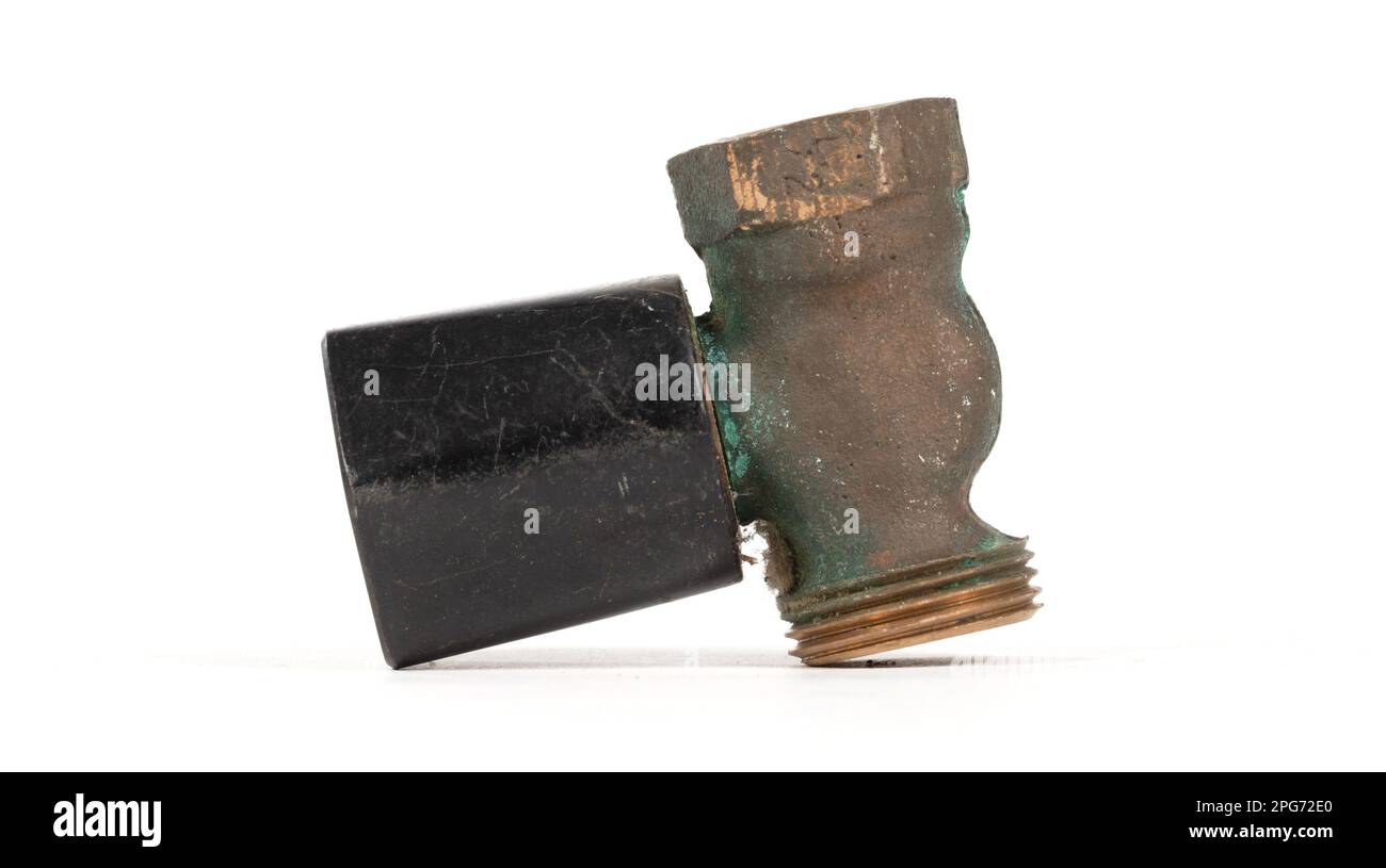 Brass fitting for plumbing pipes, old radiator knob, isolated on white ...