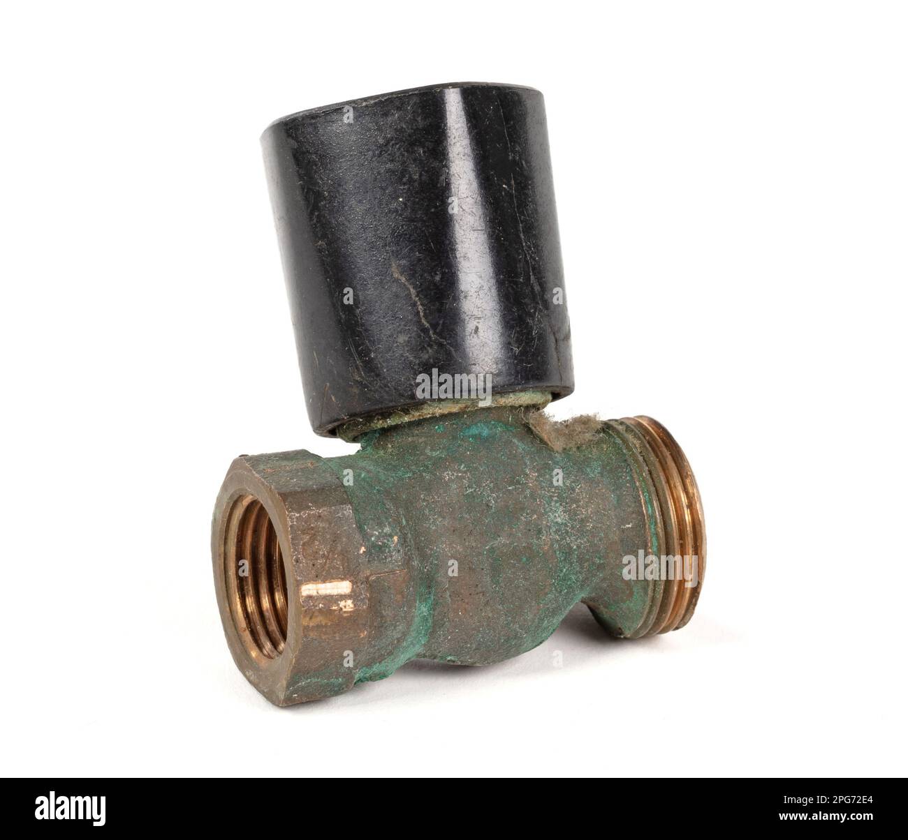 Brass fitting for plumbing pipes, old radiator knob, isolated on white ...