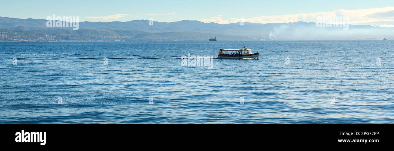 Touristic boat sailing at Kvarner gulf of Adriatic sea in Croatia Stock ...