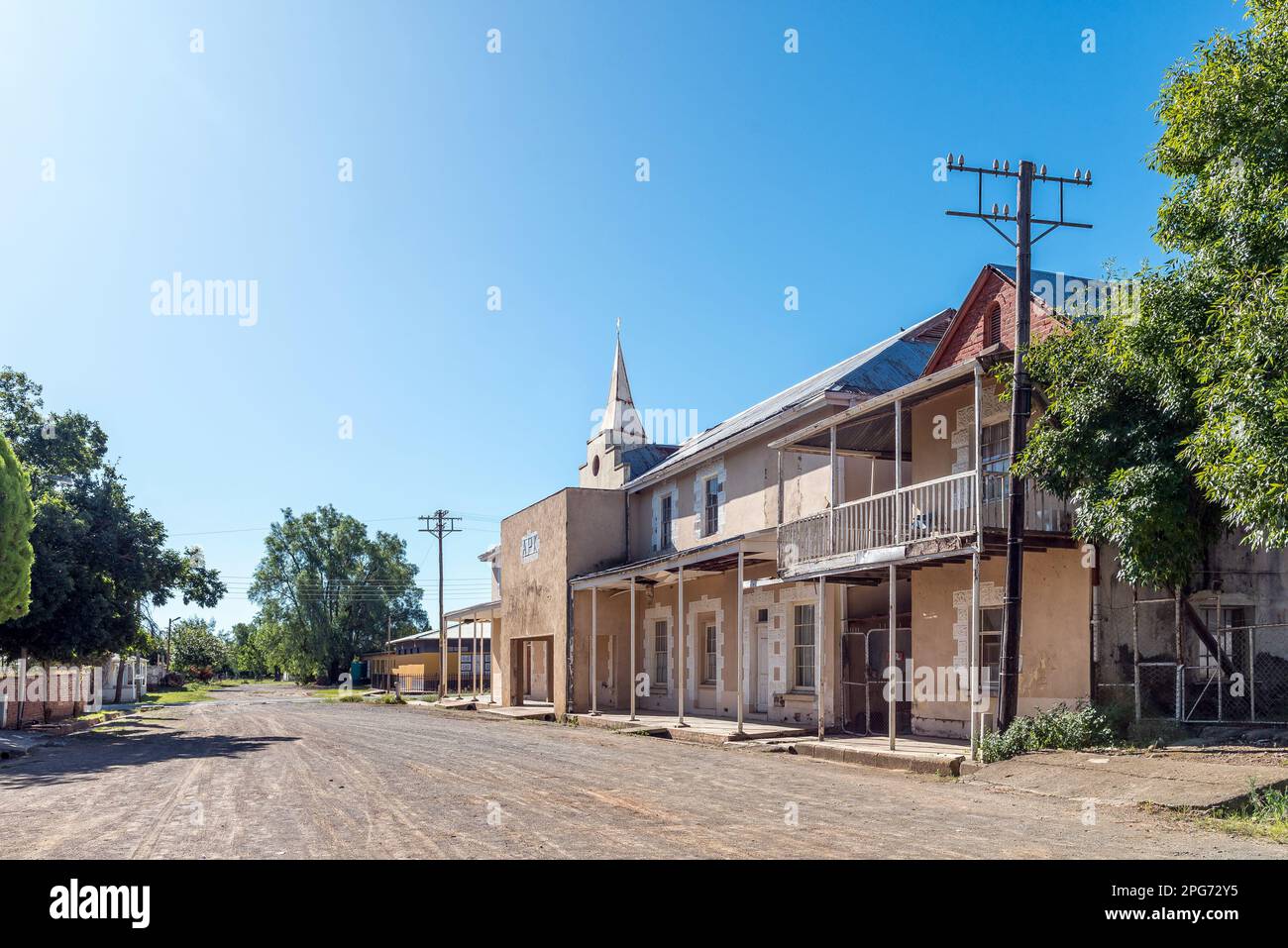 Jagersfontein, South Africa - Feb 21, 2023: A street scene, with the ...