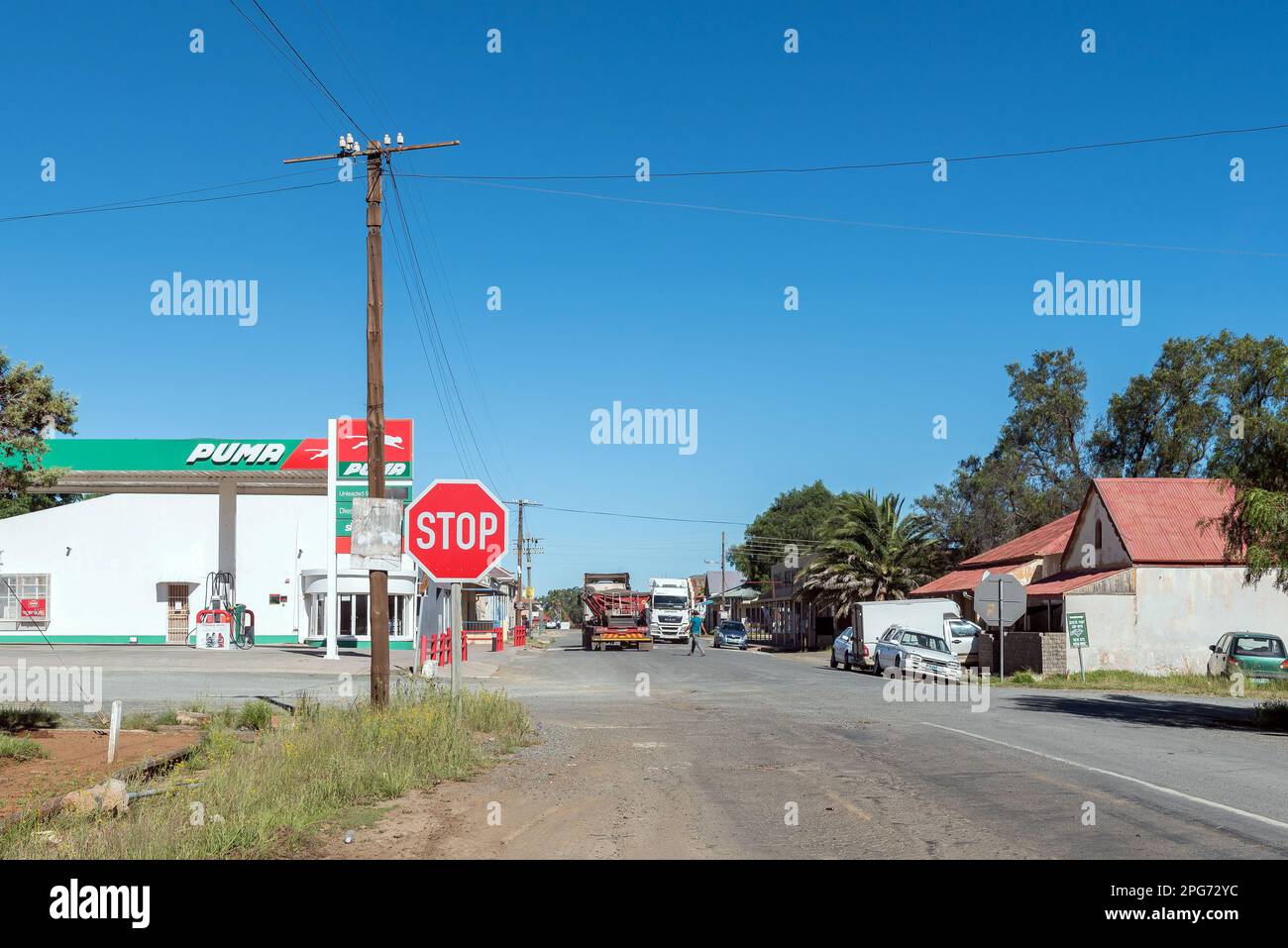 Jagersfontein, South Africa - Feb 21, 2023: A street scene, with a gas ...