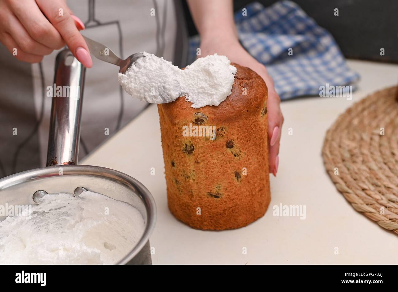 Completion of the preparation of the festive Easter cake Stock Photo ...