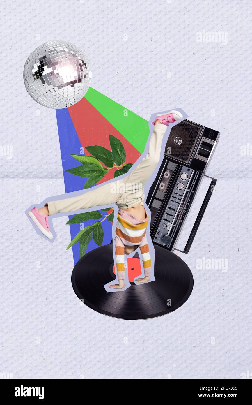 Creative collage photo artwork of youngster human dancing hip hop music ...