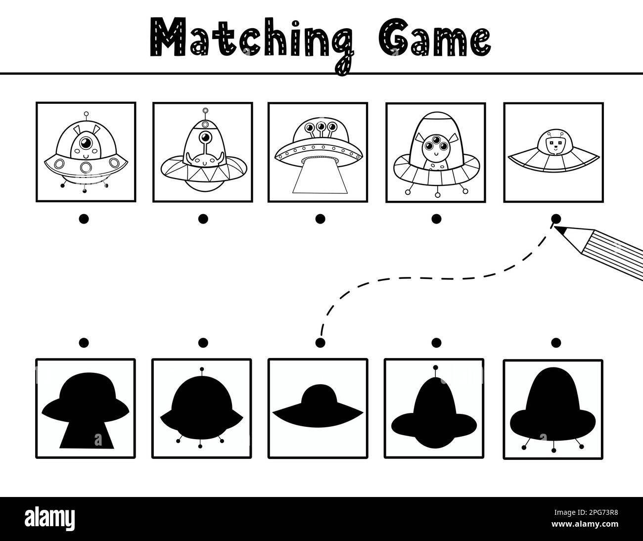 Find the correct shadow matching game with cute aliens in flying ...