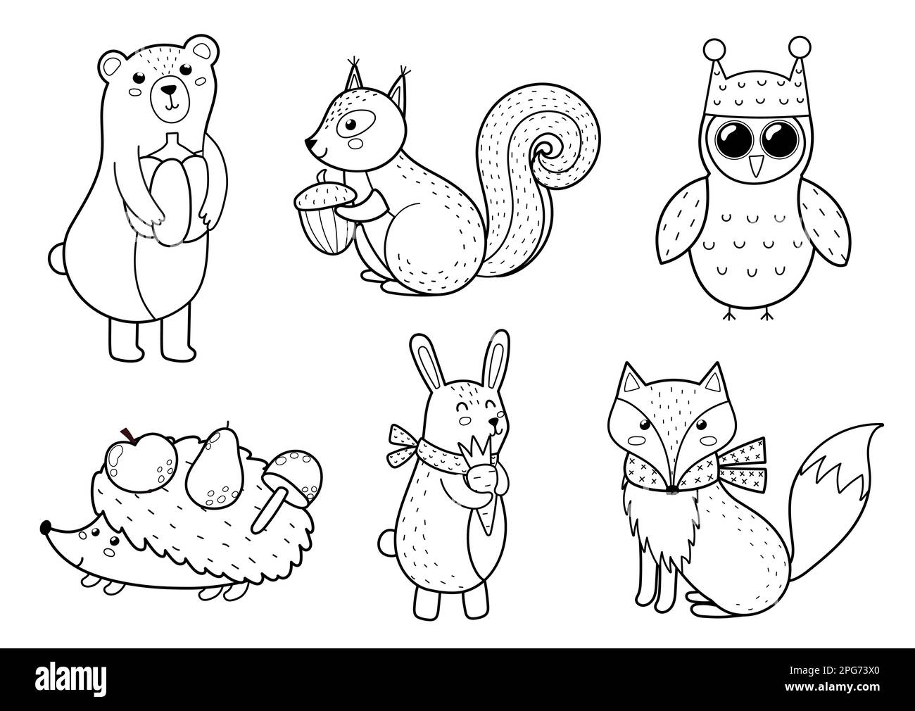 Cute forest animals collection. Fall woodland black and white ...