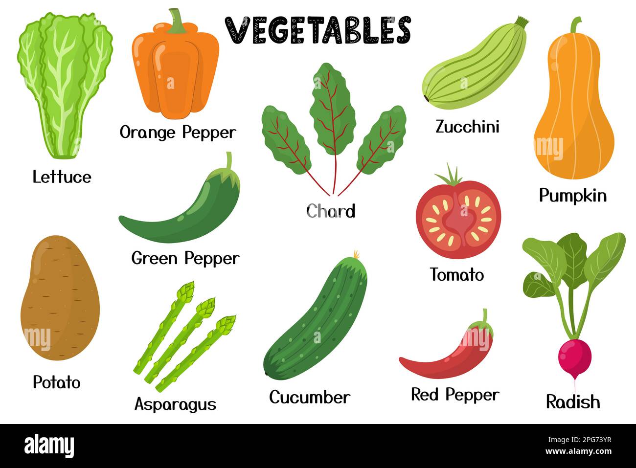 Vegetables collection. Healthy food isolated elements in cartoon style ...