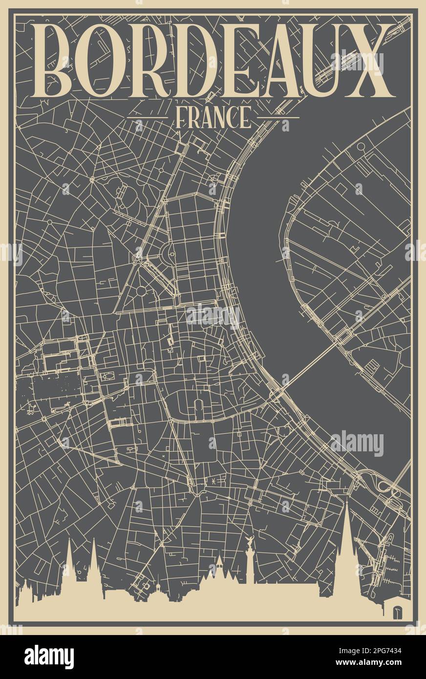 Road network poster of the downtown BORDEAUX, FRANCE Stock Vector Image ...