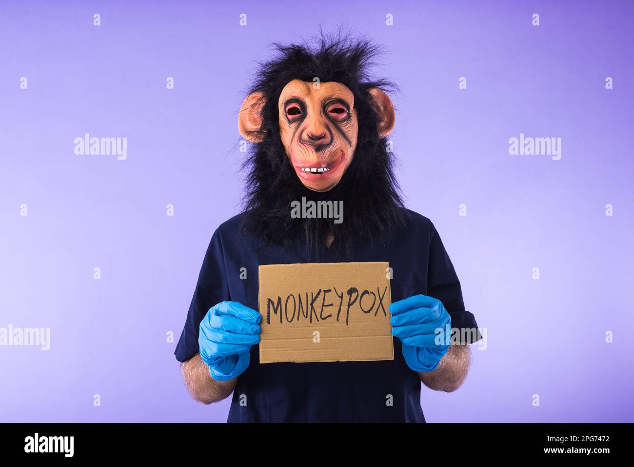 Person disguised with a monkey mask, wearing a medical nurse outfit ...