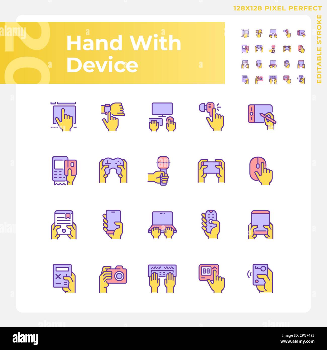 Yellow hands with devices RGB color icons set Stock Vector Image & Art ...