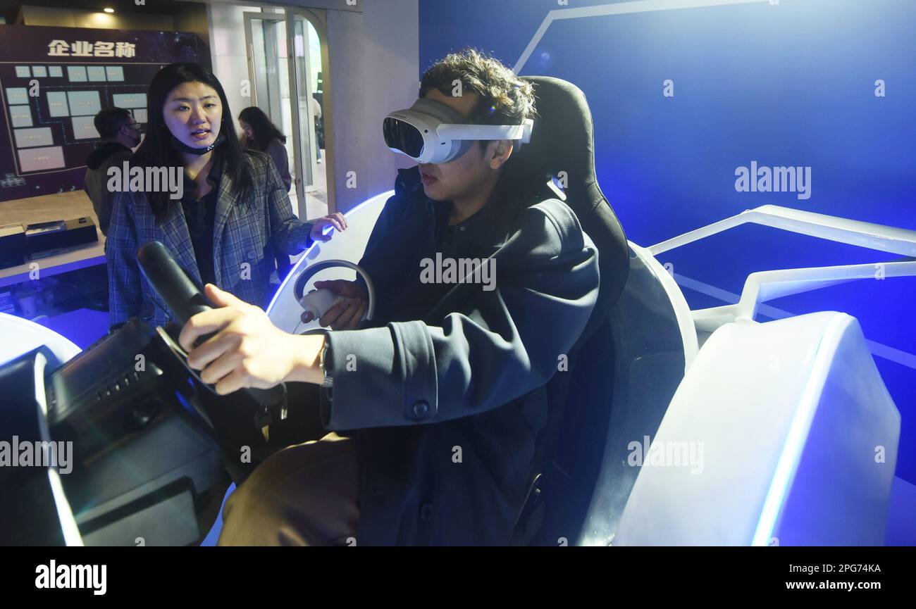 HANGZHOU, CHINA - MARCH 21, 2023 - A visitor experiences a vehicle ...