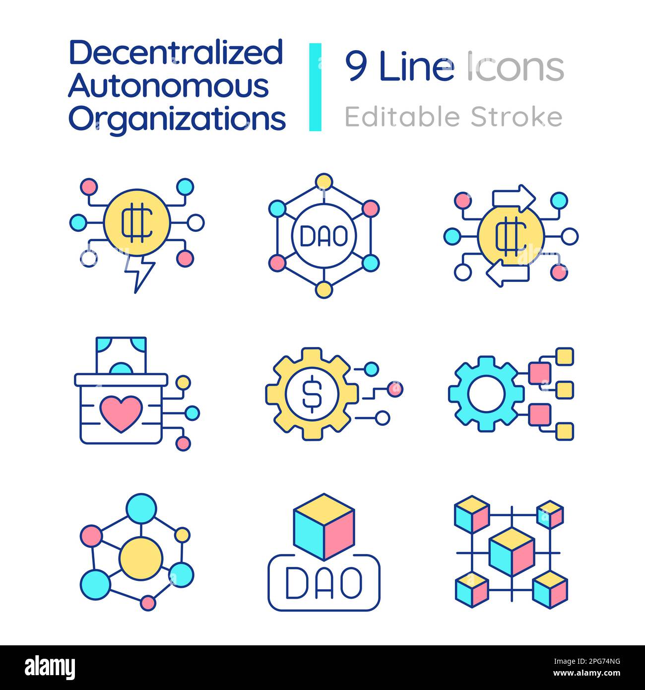 Decentralized autonomous organizations RGB color icons set Stock Vector Image & Art - Alamy