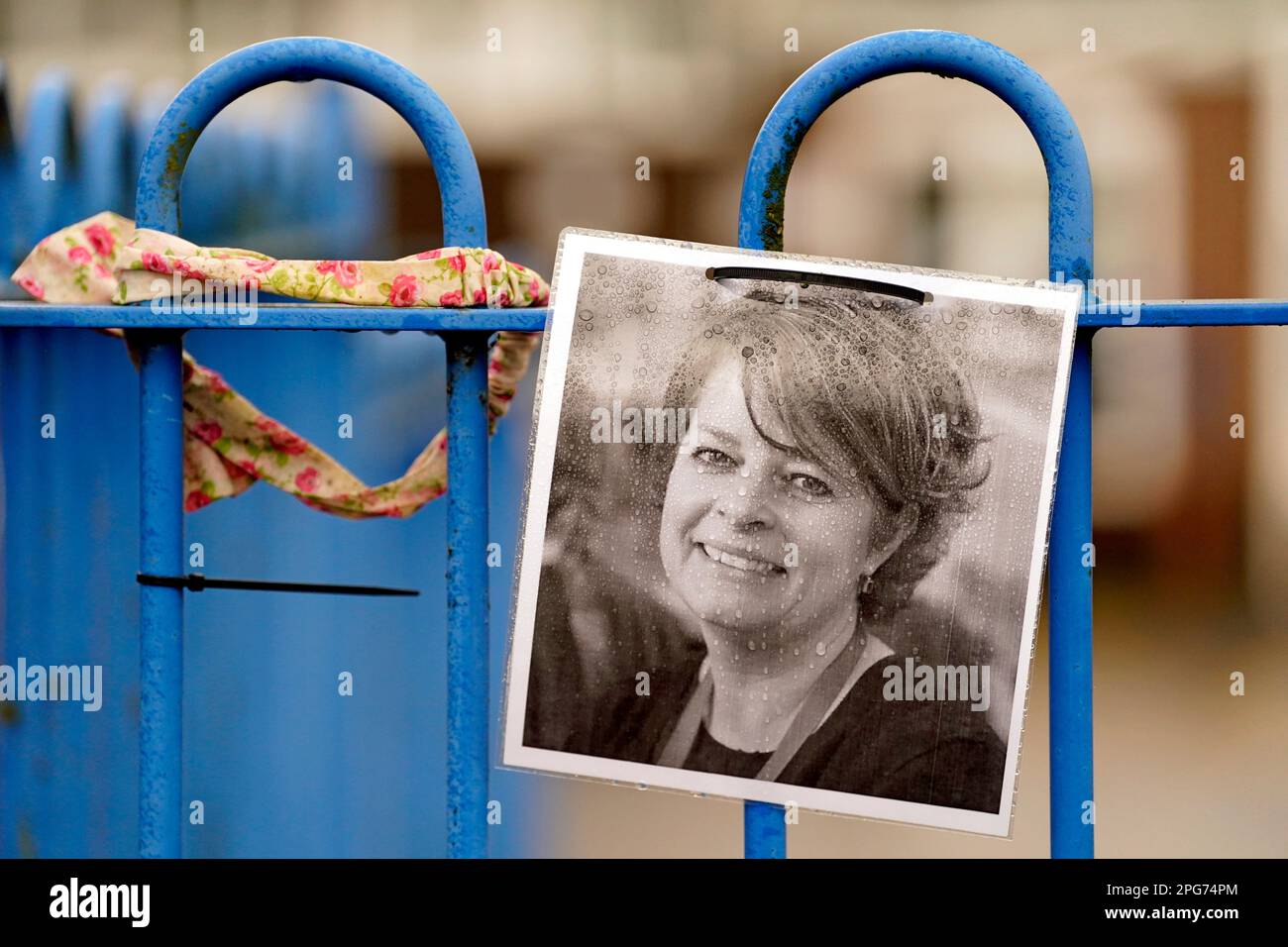 A photograph of Ruth Perry attached to the fence outside John Rankin ...