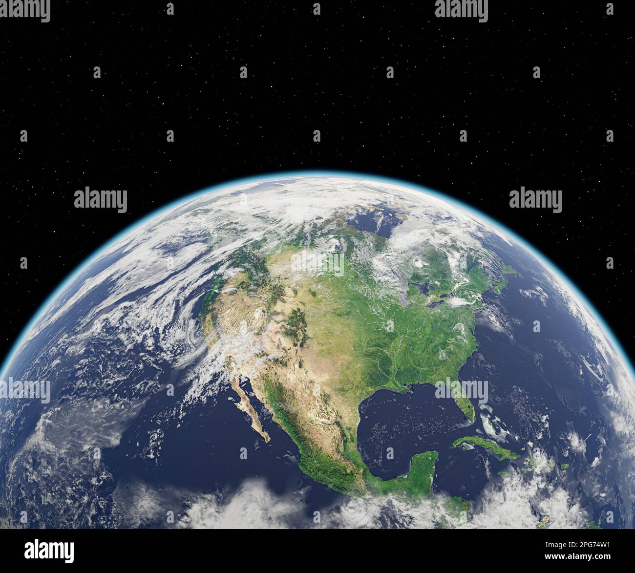 3D illustration of planet earth in space focused on the United States ...