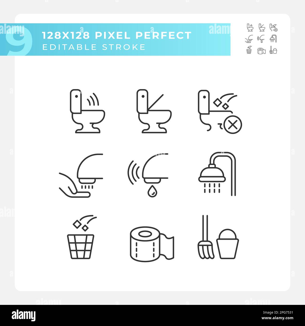 Public toilets service pixel perfect linear icons set Stock Vector ...