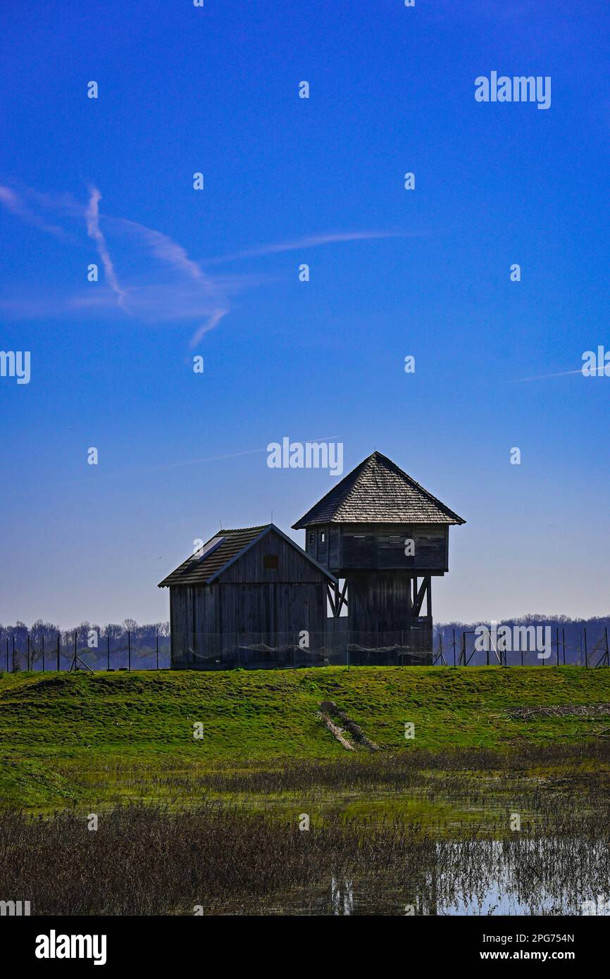 Bird watching house in Lonjsko polje Stock Photo - Alamy