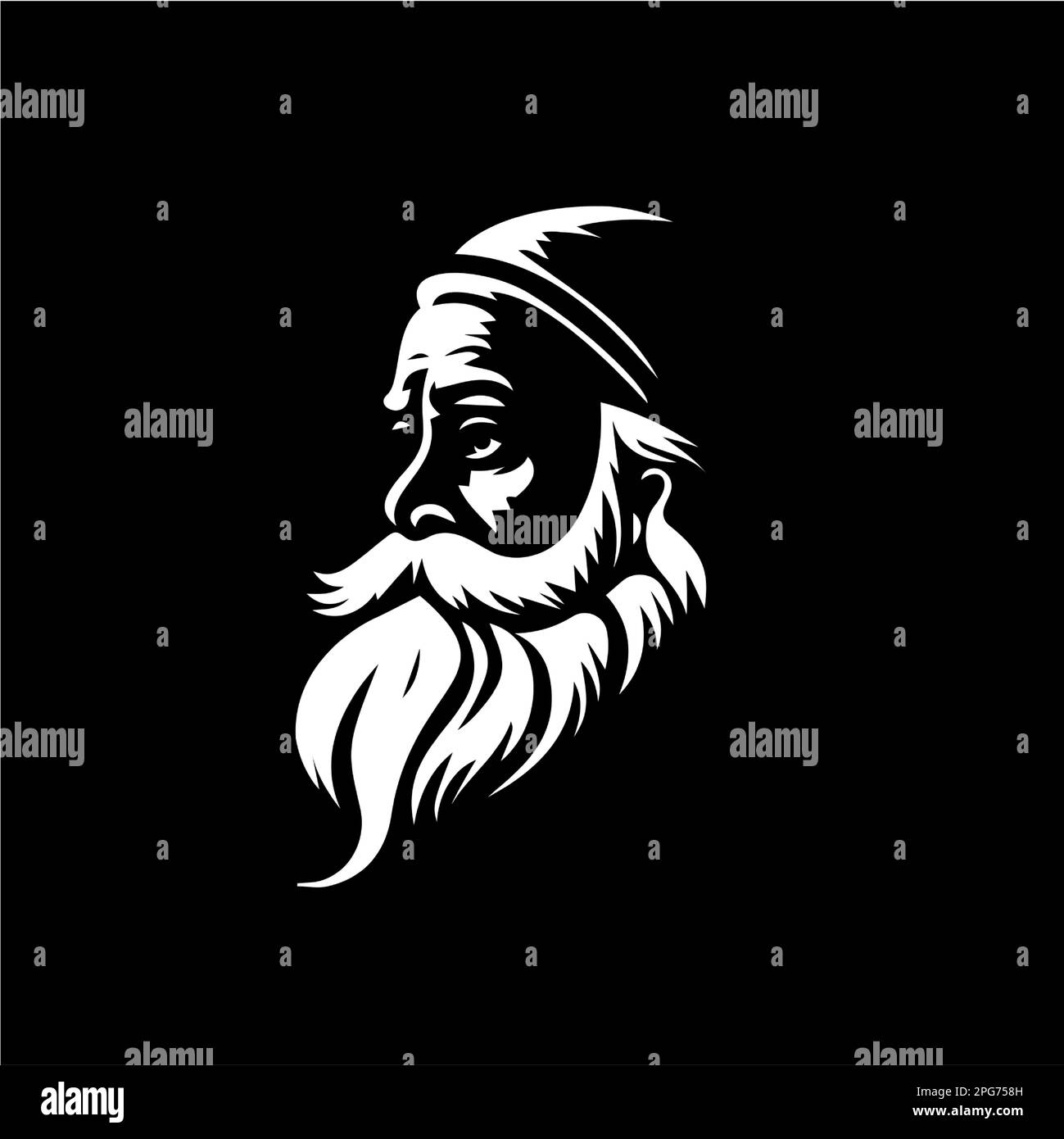 Bearded old man bust logo template, Santa Claus monument emblem, sage ...