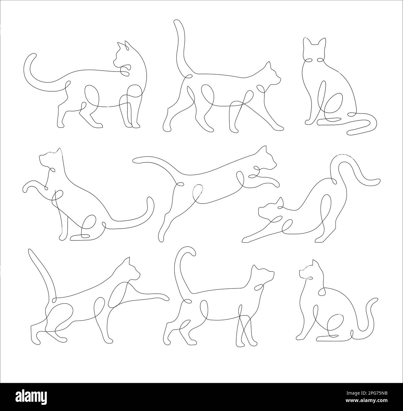 Set of Cats in one line drawing style. Abstract and minimalist cat icon ...