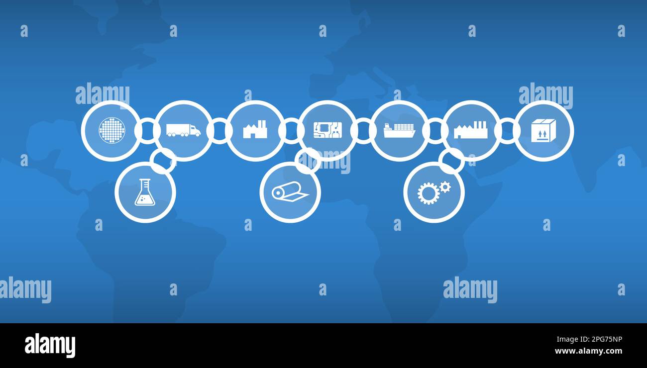 Vector graphic as supply chain icon image with icons in chain symbols ...