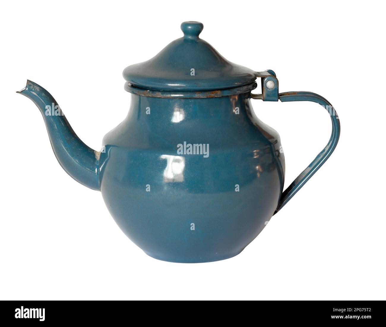 Blue antique enameled teapot isolated on white background Stock Photo ...