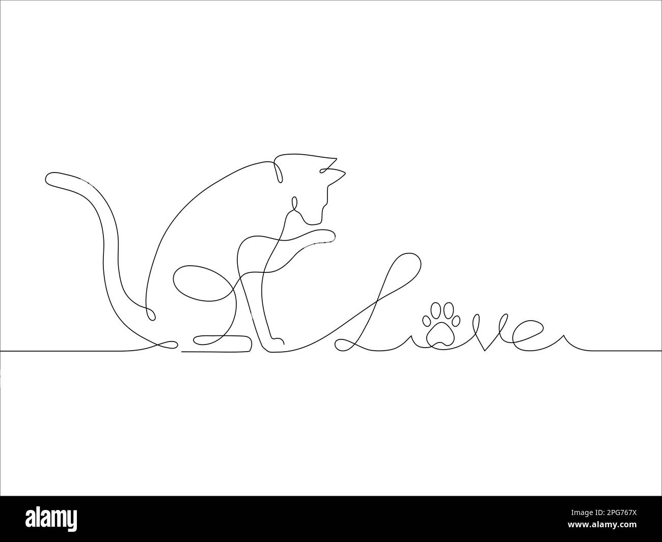 Cat and text Love in one line drawing style. Abstract and minimalist ...