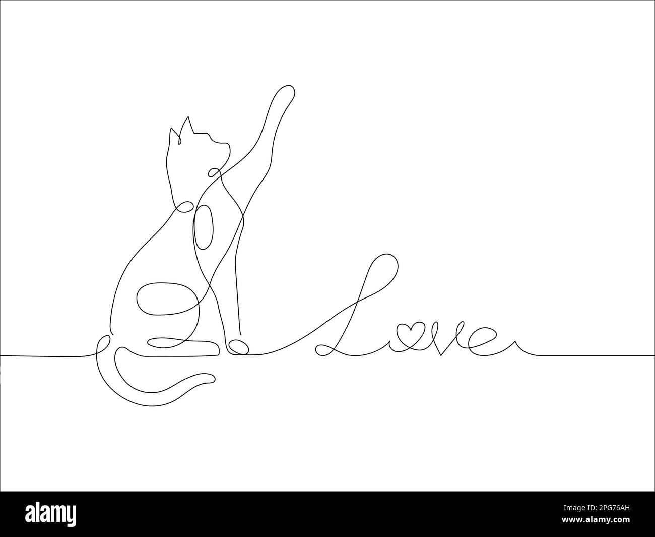 Cat and text Love in one line drawing style. Abstract and minimalist ...