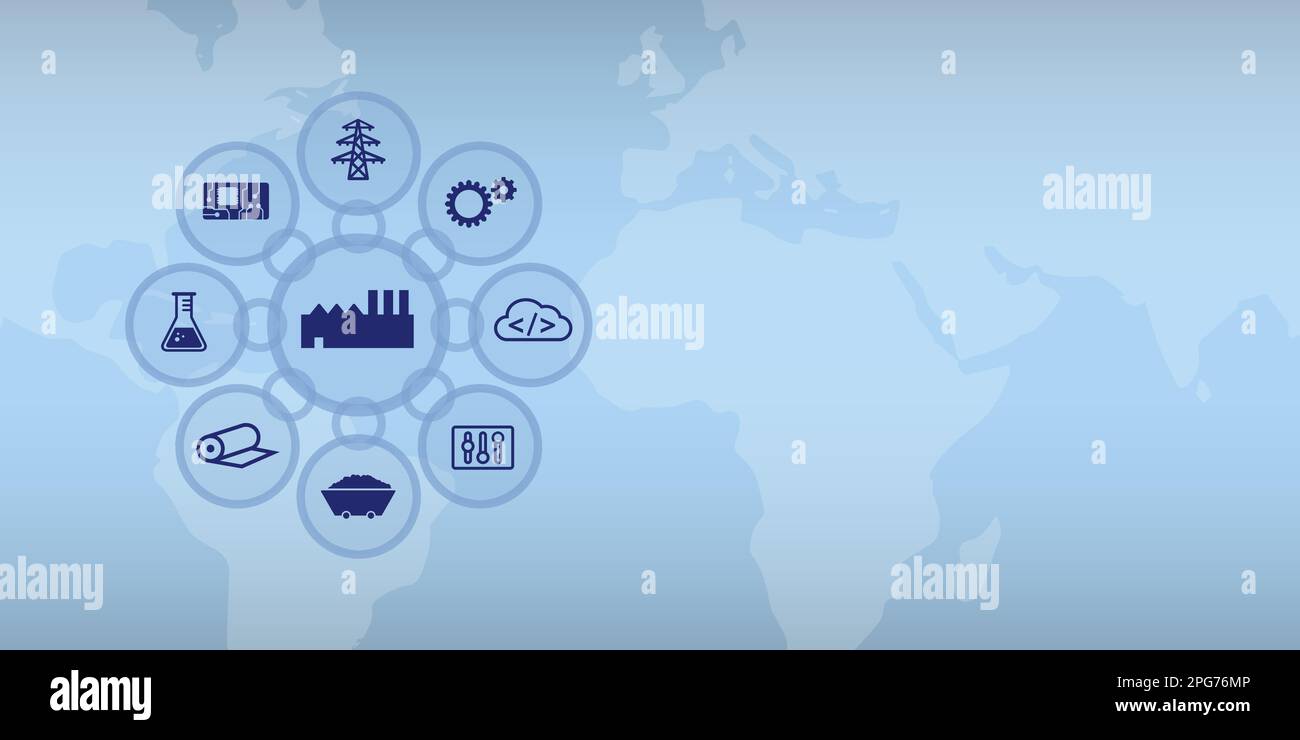 Bright vector graphic symbol image for supply chain in round shape with ...