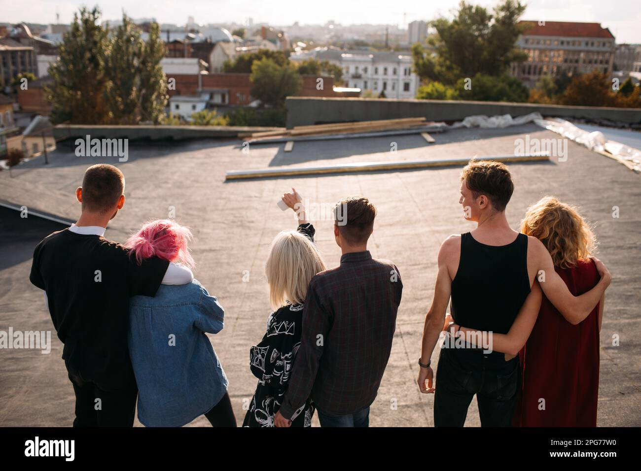 romantic date rooftop diverse couples love hangout Stock Photo - Alamy