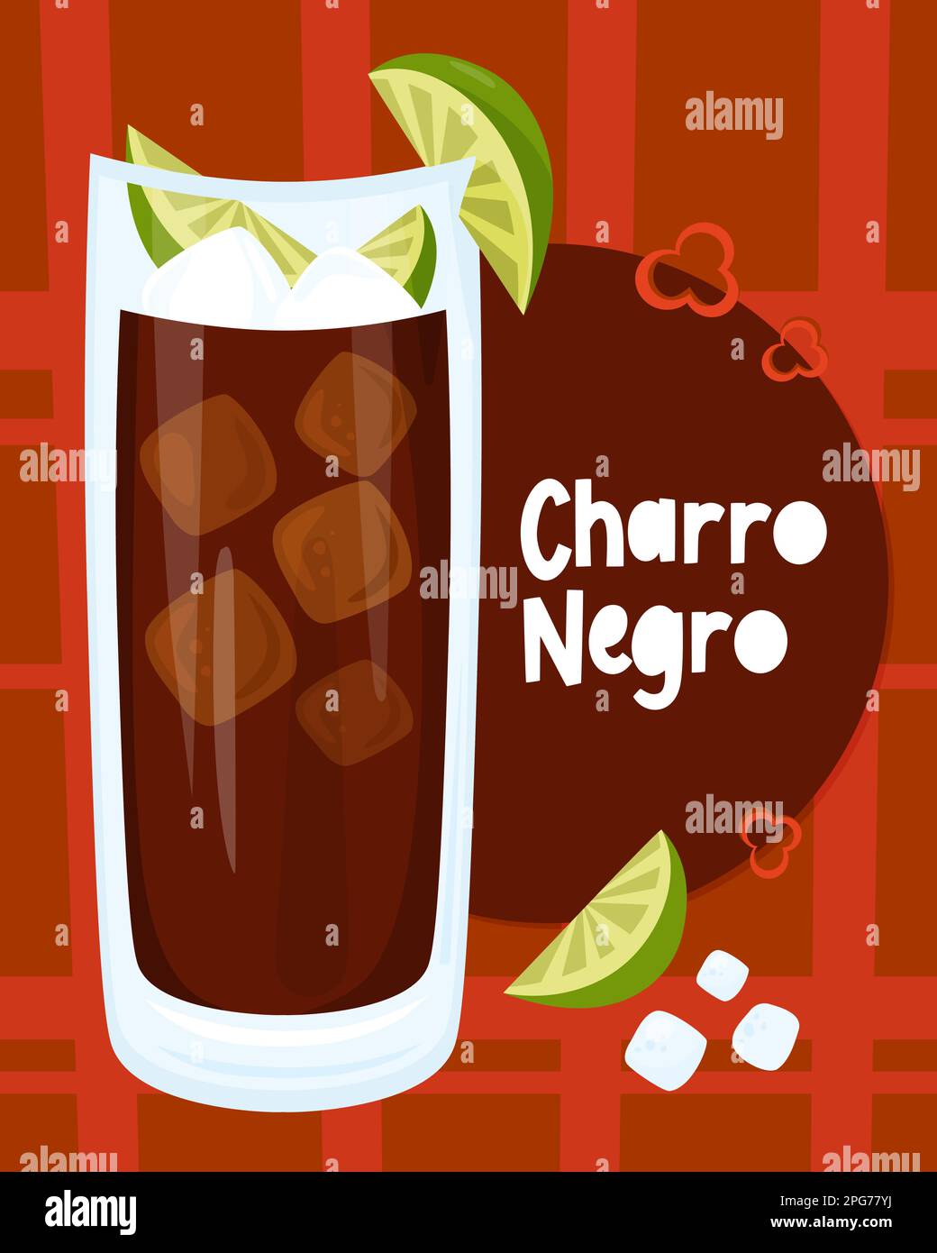 Mexican alcoholic cocktail Charro Negro. Vertical color poster with ...
