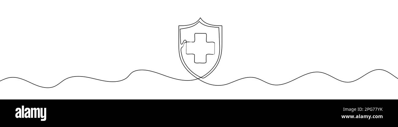 Continuous line drawing of medical shield. One line drawing background ...