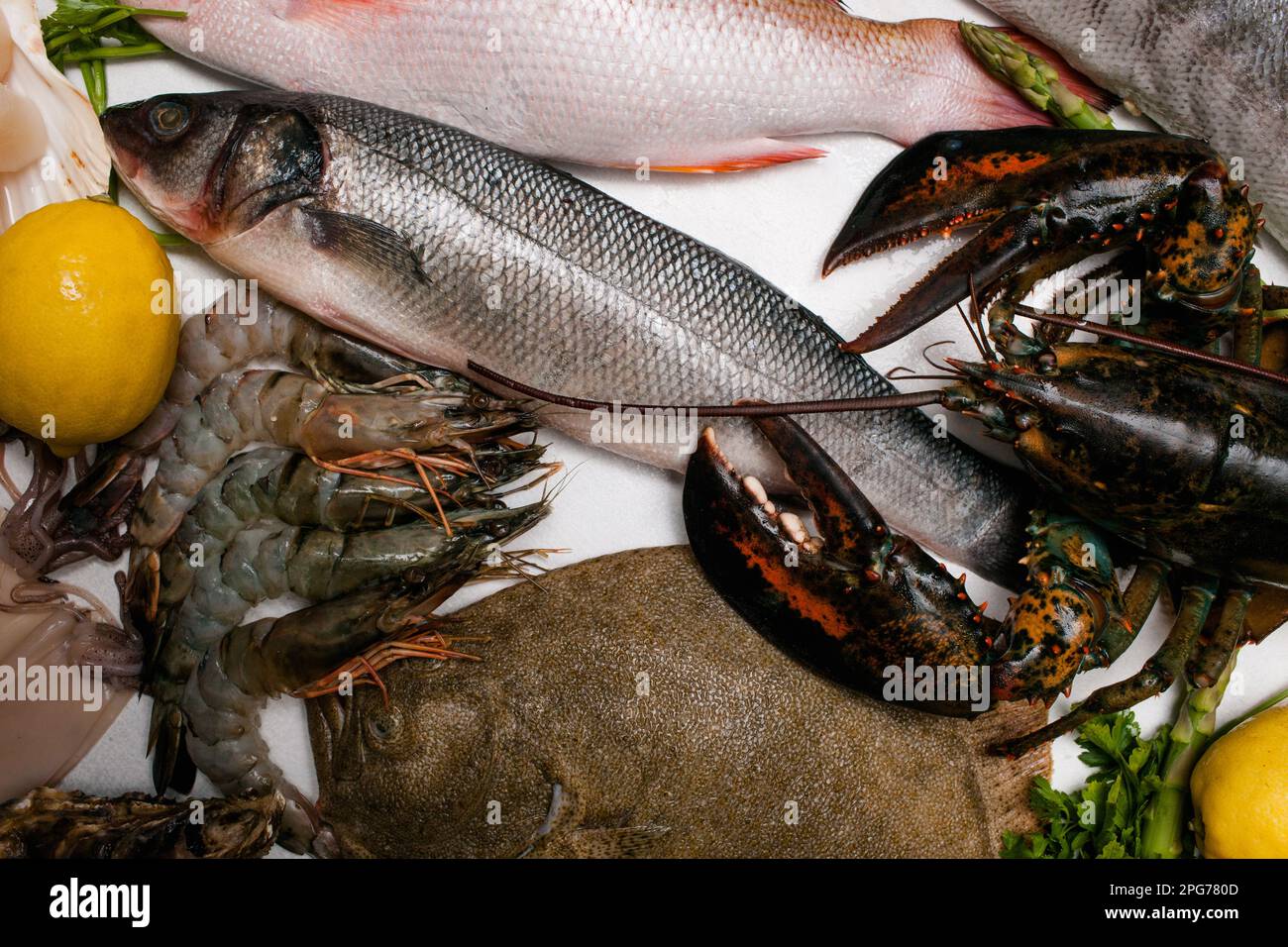 Delicious restaurant seafood assortment concept Stock Photo - Alamy