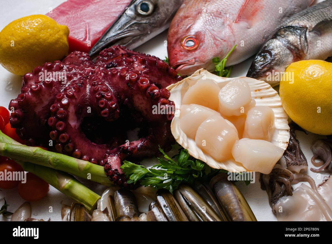 Delicious restaurant seafood assortment concept Stock Photo - Alamy