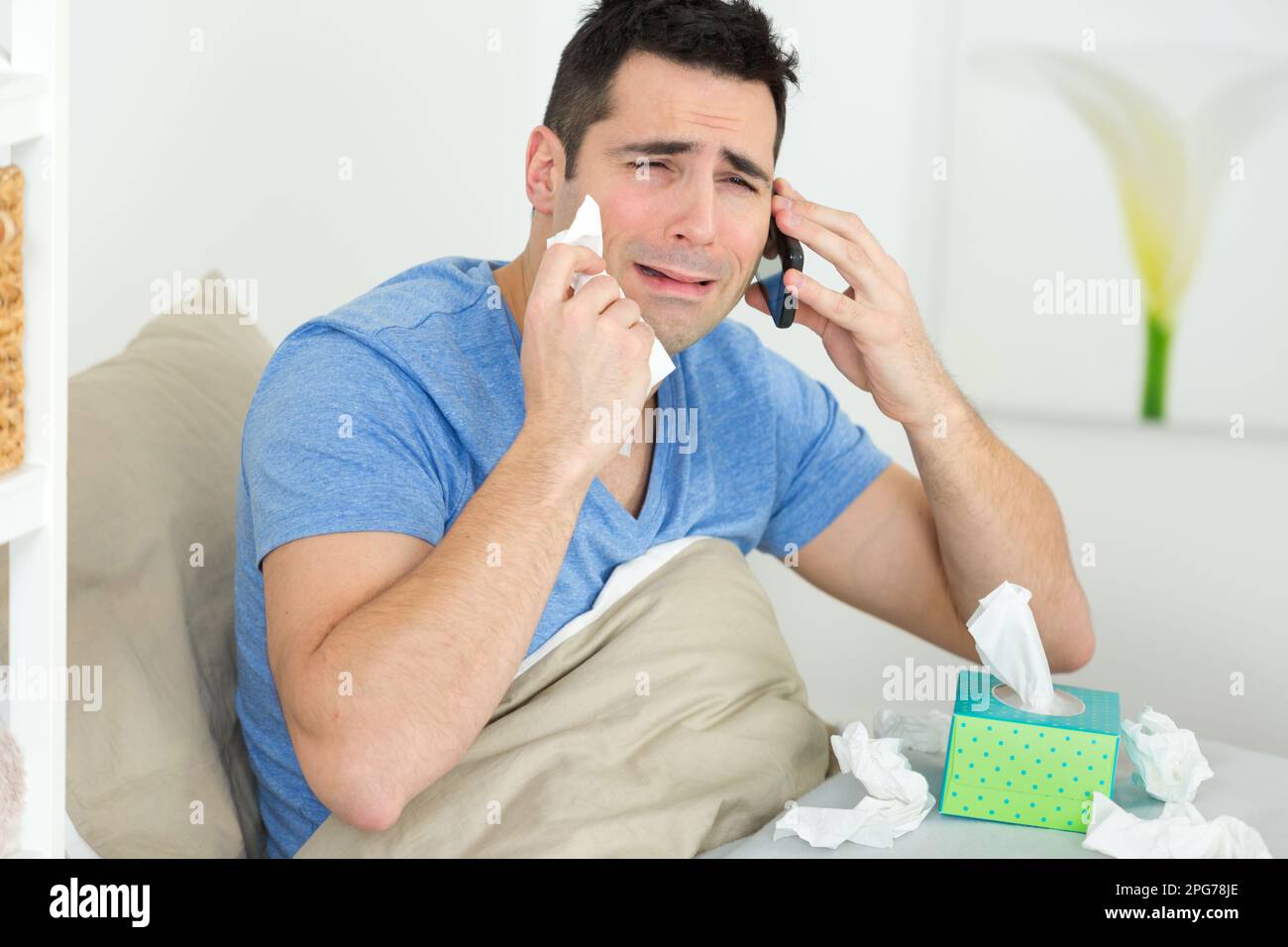 depressed man crying on the phone Stock Photo - Alamy