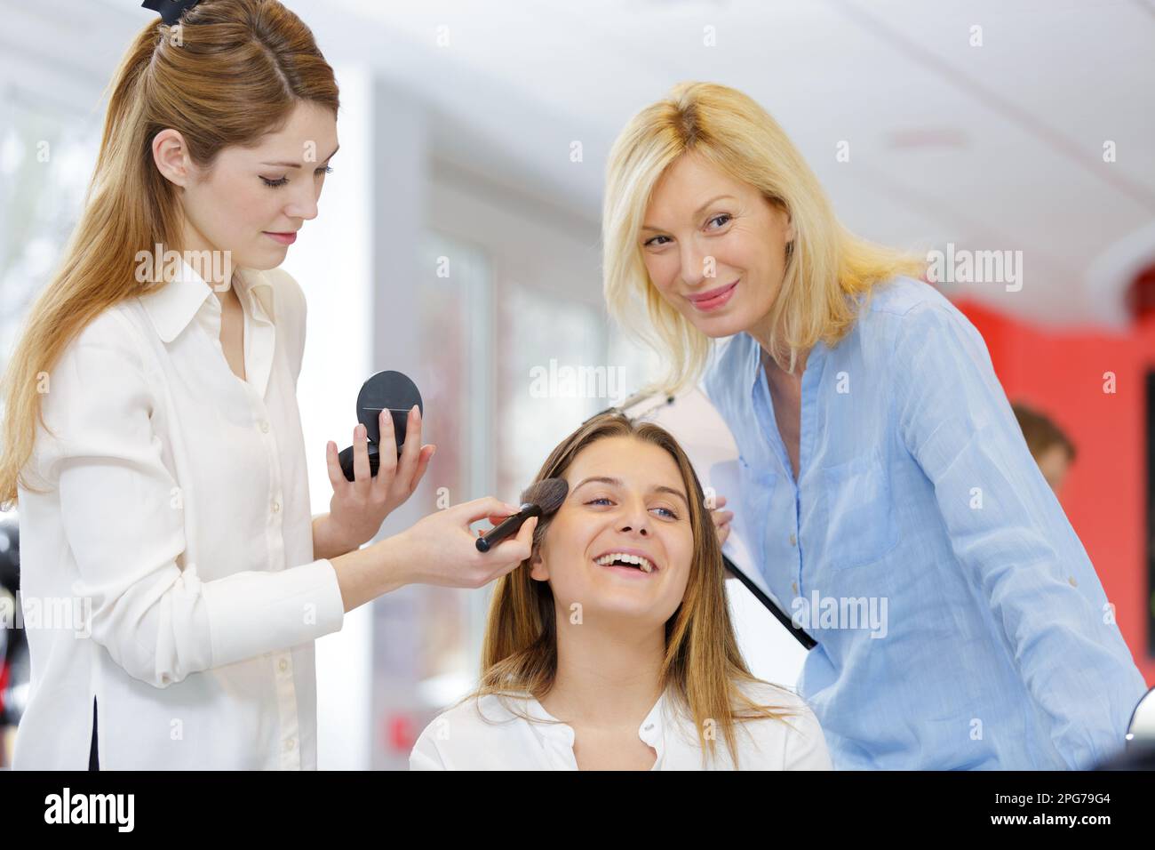 two young beautician students working during make-up classes Stock ...