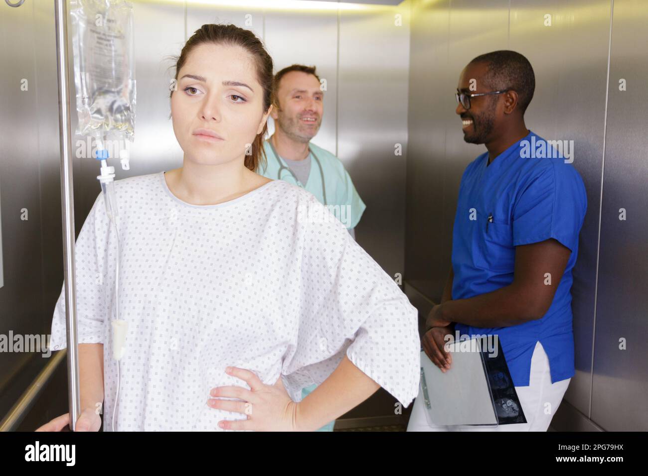 patient feel bad in elevator at the hospital Stock Photo - Alamy