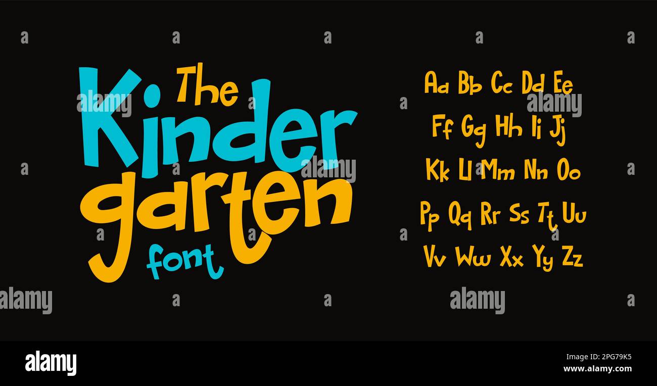 Childish alphabet, playful letters, funky cartoon font for toy logo ...