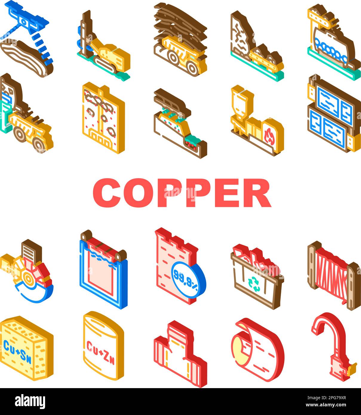 copper production industry metal icons set vector Stock Vector Image ...
