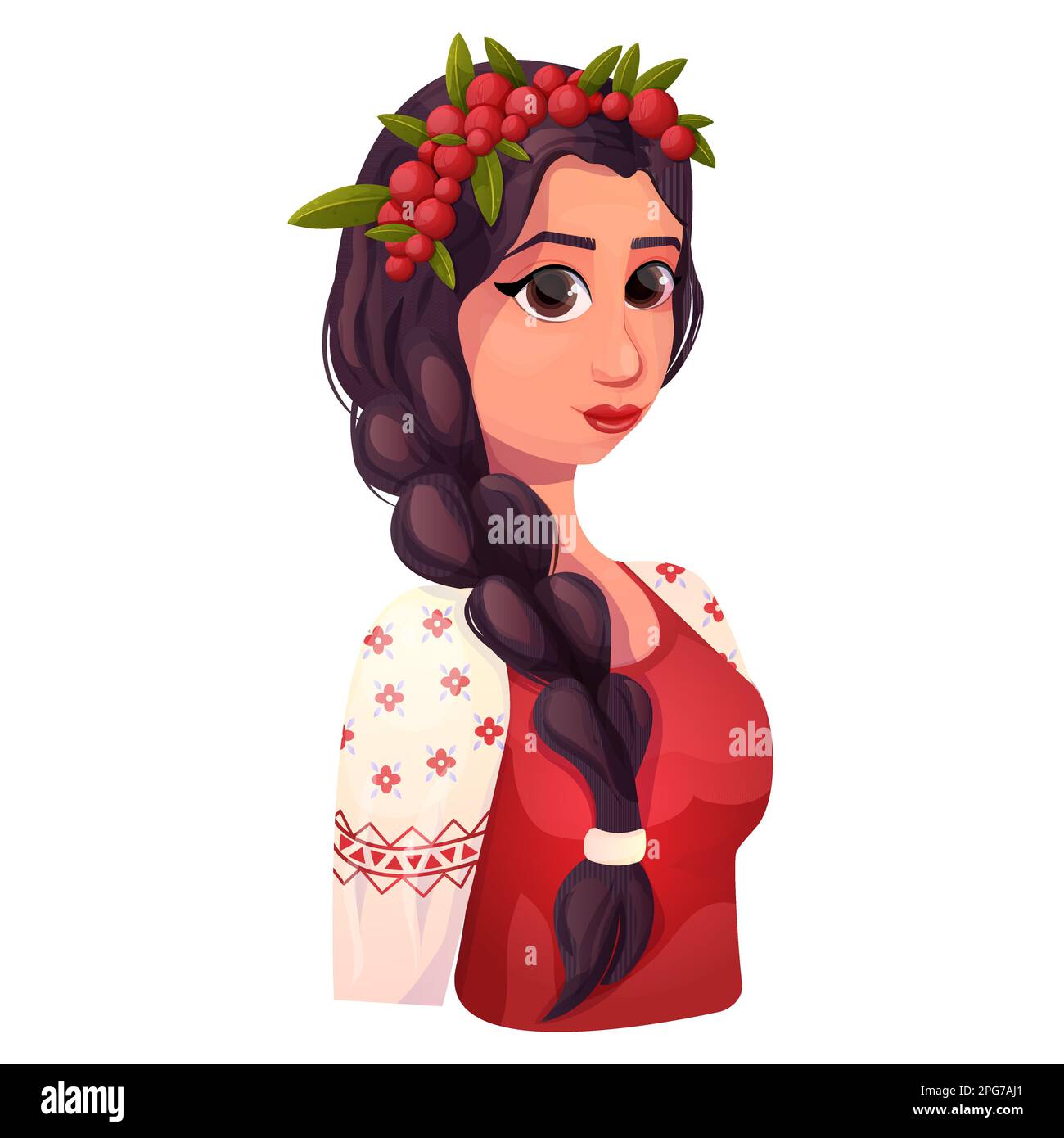 Woman portrait traditional wear European Ukraine with braid and wreath ...