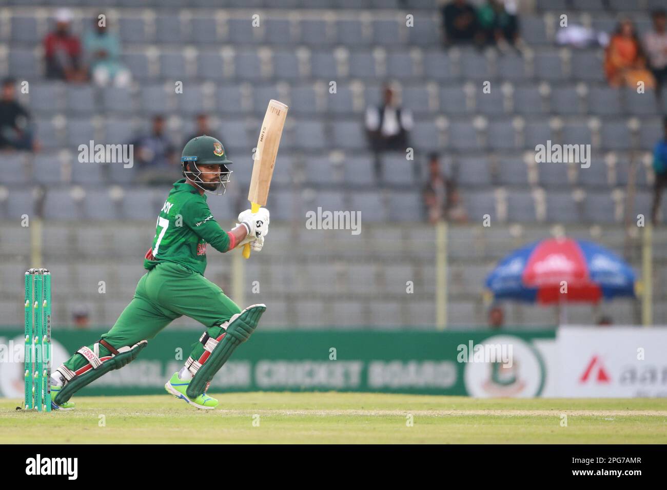 Tawhid Hridoy bats during the Bangladesh-Ireland 2nd ODI match at ...