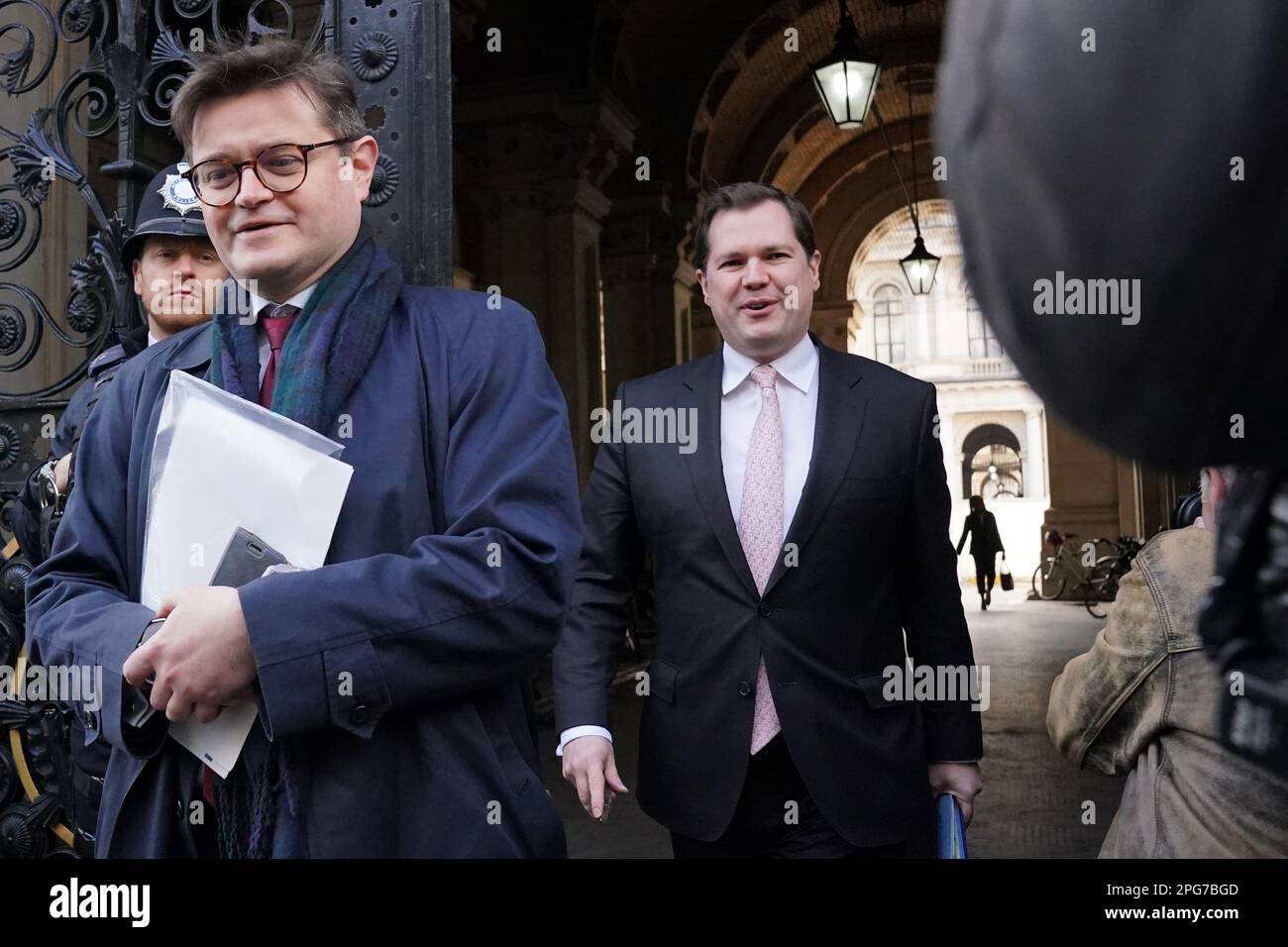 Minister of State at the Home Office Robert Jenrick (right) arriving at ...