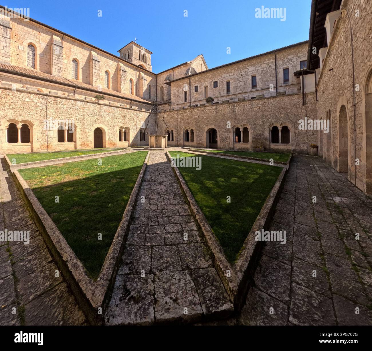 The cloister of Casamari Abbey, a medieval monastery located near Rome ...