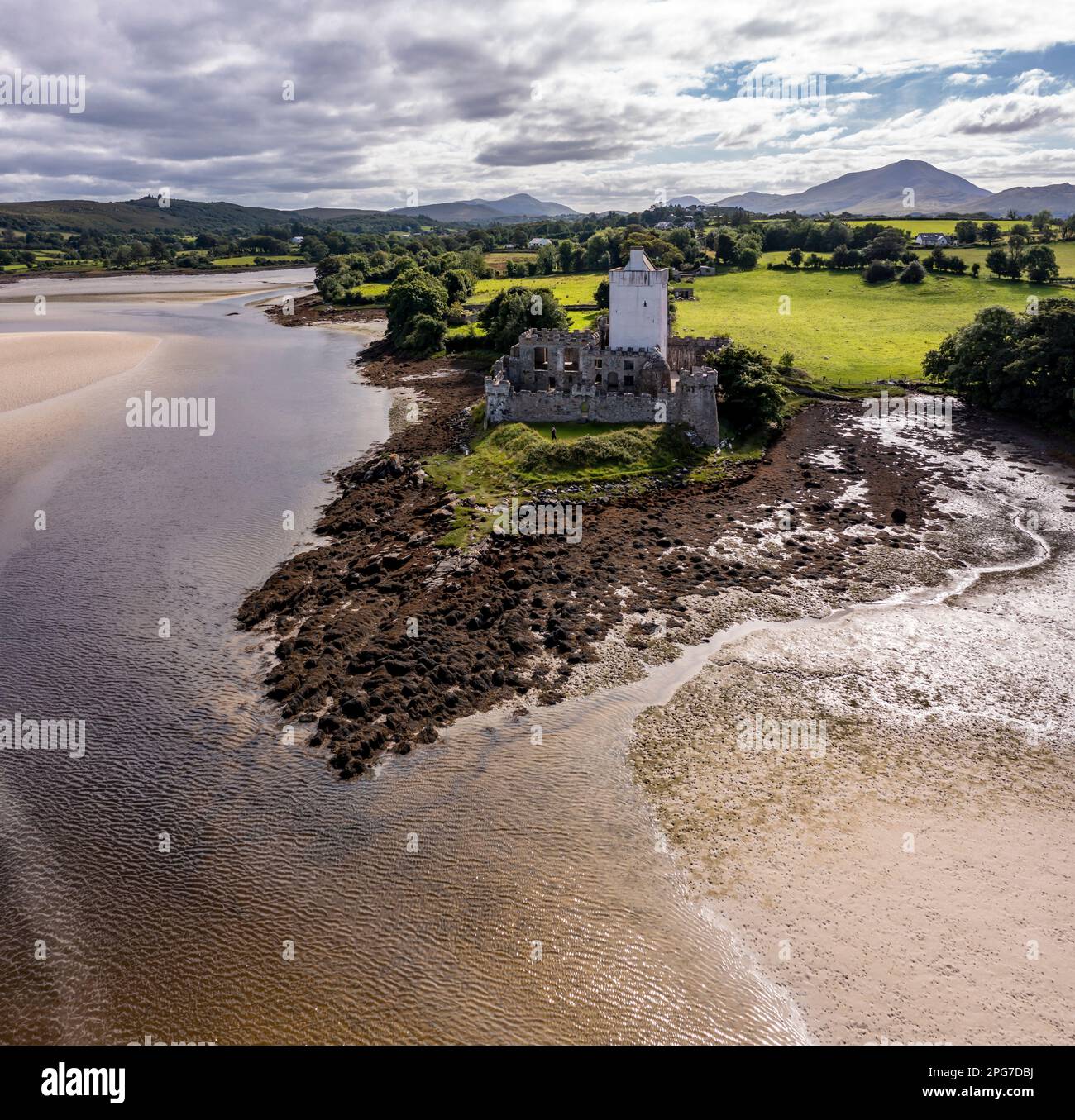 Aerial view of Castle Dow and Sheephaven Bay in Creeslough - County ...