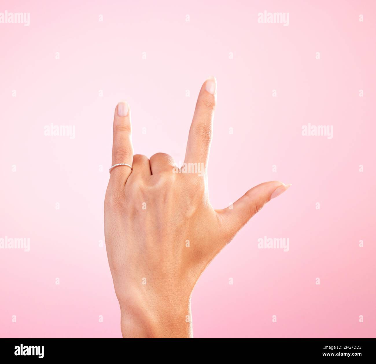 Sign language, funky and hand with a gesture for rock isolated on a ...