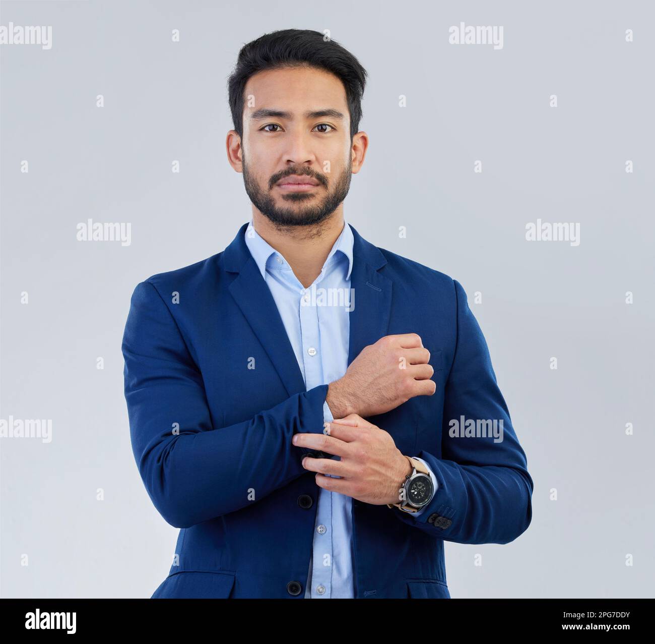 Business man, serious and style portrait in studio for corporate or CEO ...