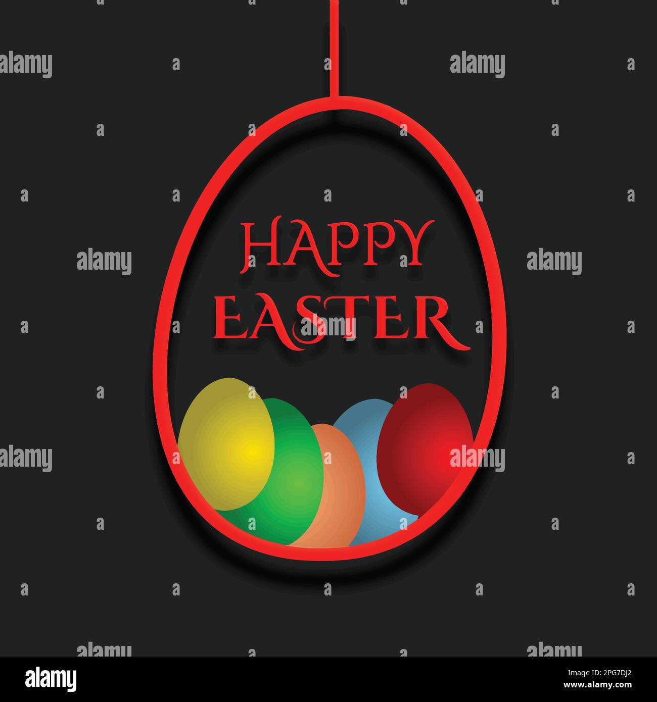 Happy Easter greeting card. Colorful eggs on black background. Vector ...