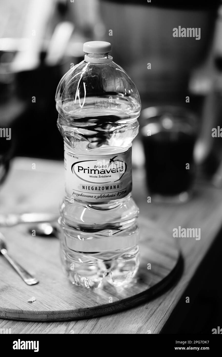 A closeup of a bottle of primavera natural spring water Stock Photo - Alamy