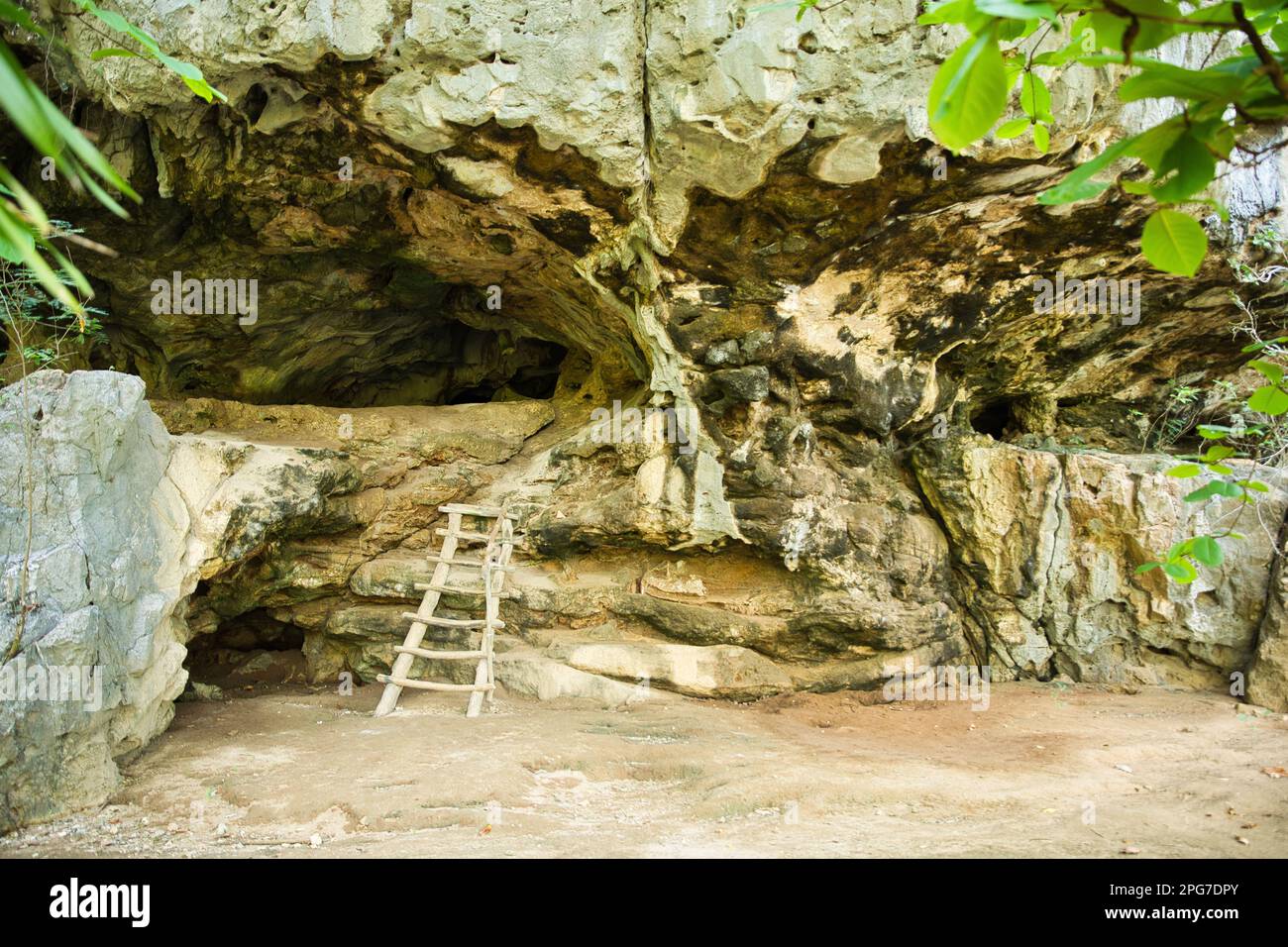 A limestone cave from the outside in Coron, Palawan in the Philippines ...