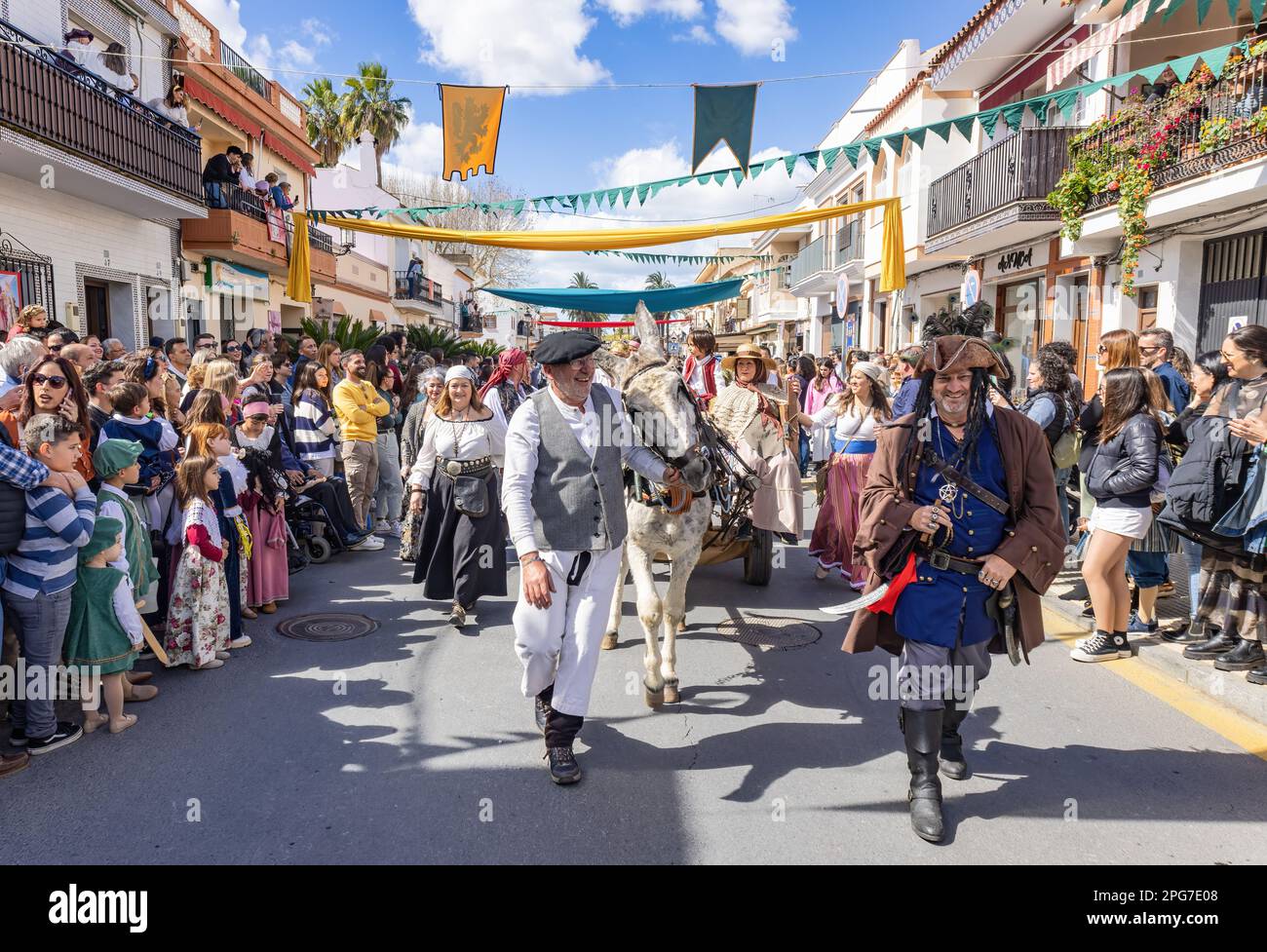 Huelva, Spain - March 18, 2023: People dressed in period costumes ...