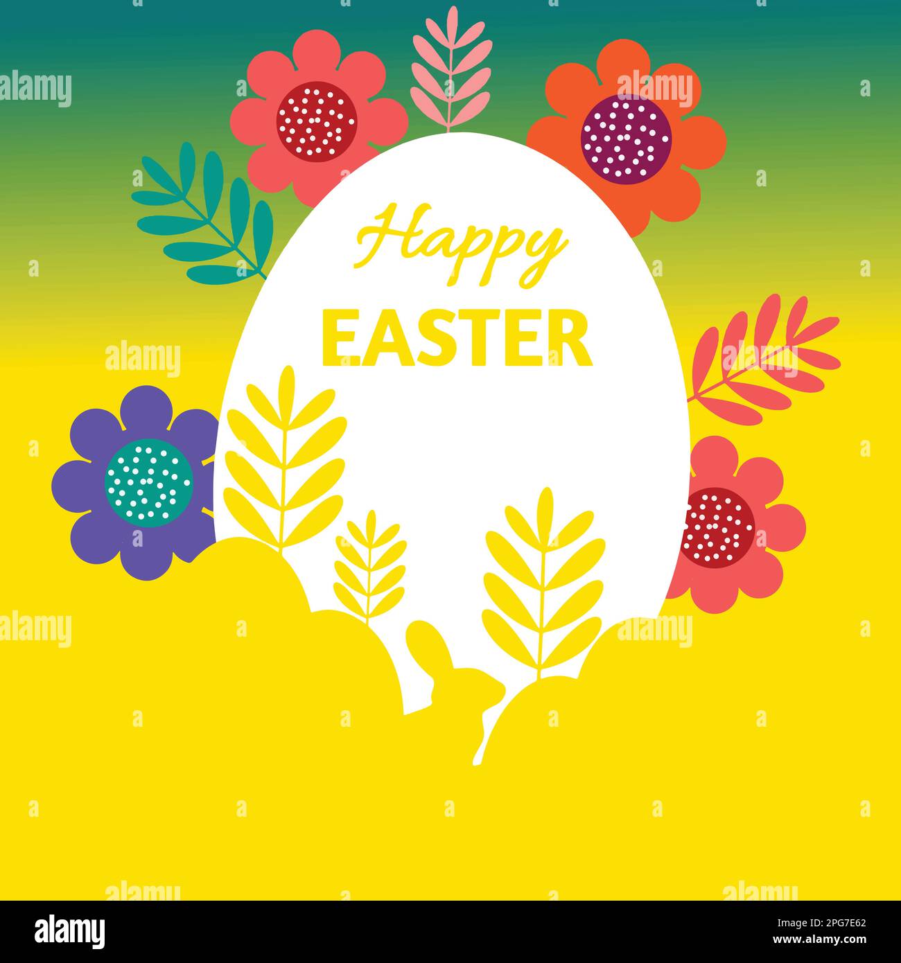 Happy Easter card with eggs and flowers. Vector illustration in flat ...